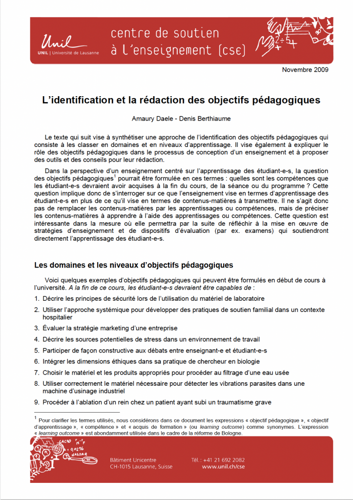 L’identification et la rédaction des objectifs pédagogiques - Espace de ...