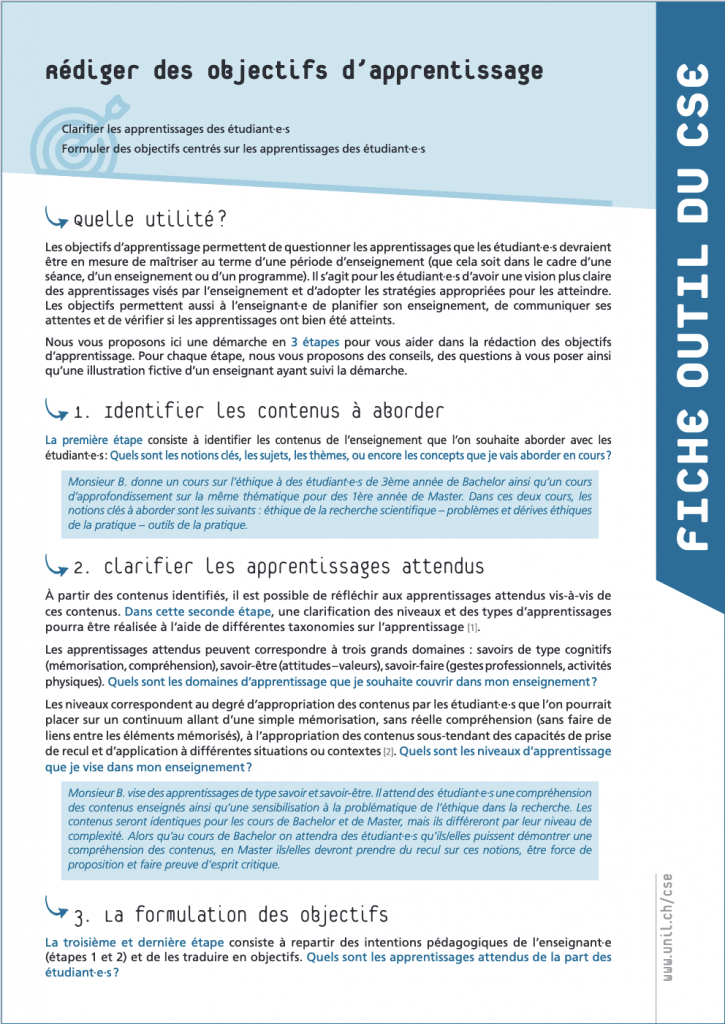 Rédiger des objectifs d'apprentissage - Espace de documentation ...